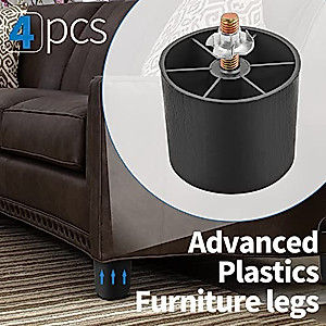 Masendelk 2 inch Plastic Furniture Legs, Round Tapered Table Legs Black Sofa Legs Replacement Legs with M8 Hanger Bolts for Couch Table Sofa, Pack of 4