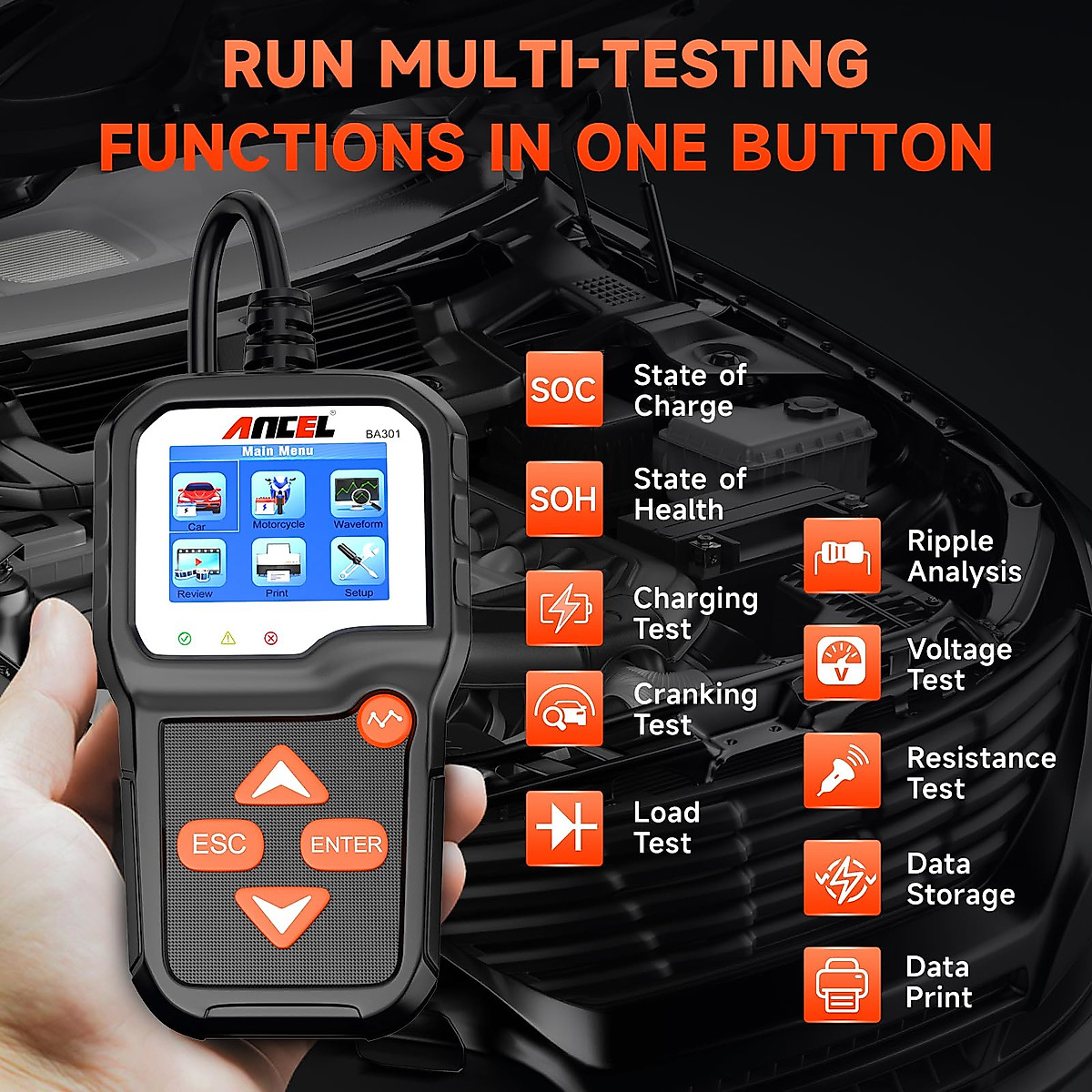 ANCEL PB100 Automotive 12/24V Power Circuit Tester Probe with ANCEL BA301 6V 12V Battery Load Tester Car Cranking Charging System Test Tool