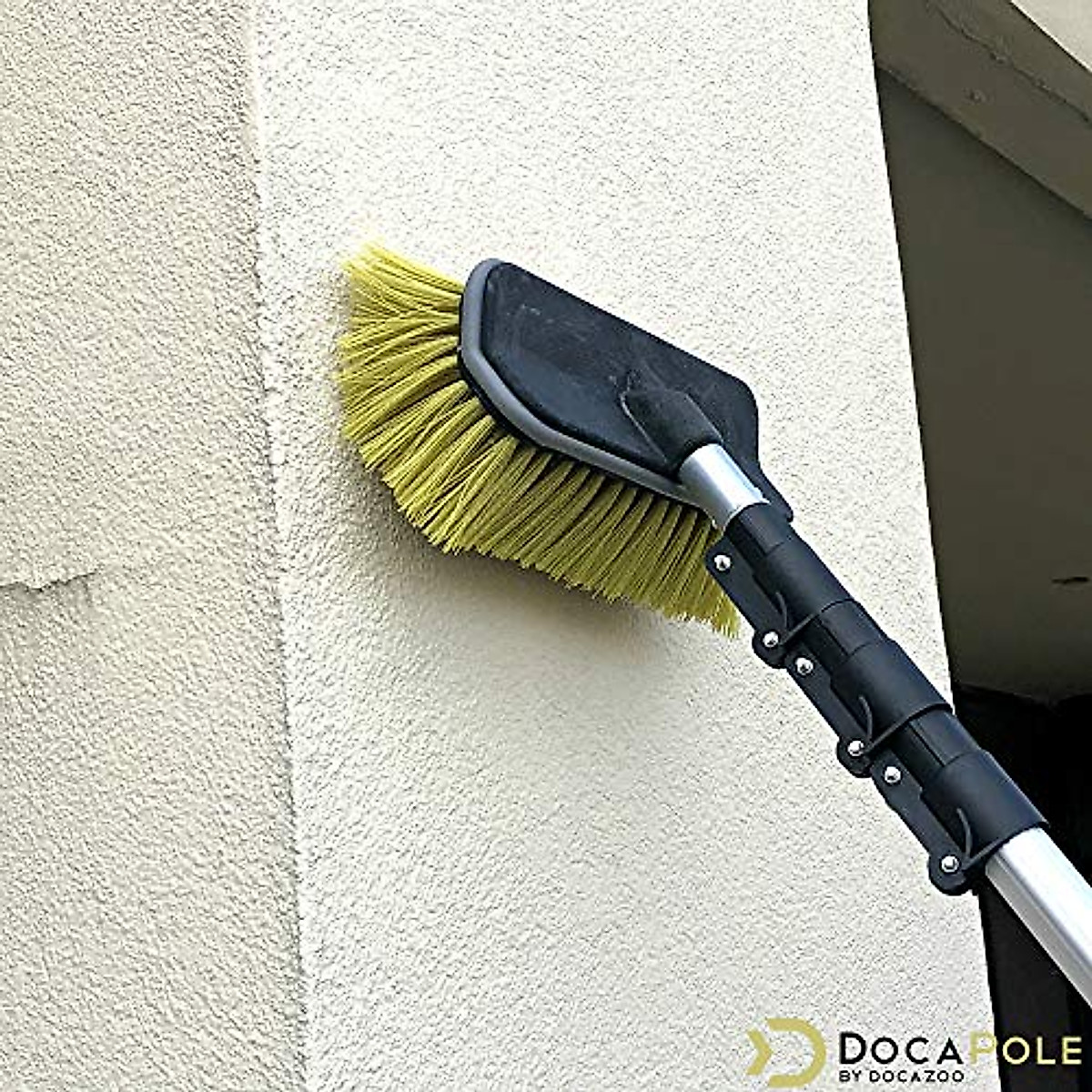 DocaPole Hard Bristle Deck Brush and Bi-Level Scrub Brush Extension Pole Attachment (11”) | Long Handle Scrub Brush and Deck Brush for Deck, House Siding, Brick, Concrete and More (Pole Not Included)