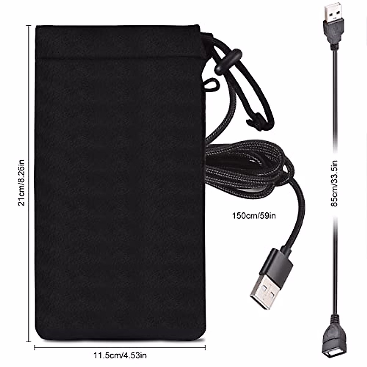 COOWOO Cellphone Heating Bag Case Fast Warming USB Smart Phone Warmer Pouch Prevent Auto Switching Off in Extremely Cold Condition Fits to Universal Mobile Phones Black