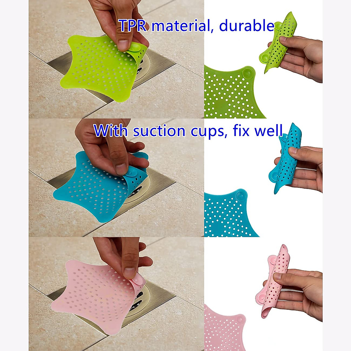 Bathtub and Shower Hair Catcher, Shower Drain Cover with Suction Cups, Hair Catcher for Shower Drain, Star Drain Cover for Shower, Hair Stopper Hair Catcher Bathtub Drain, Suit for Kitchen, Bathroom