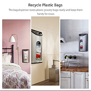 Queego Grocery Bag Holder,Dispenser,Saver,Wall Mount Stainless Steel Bag Dispenser,Sturdy Grocery Bag Holder with Screws Adhesives Decorative Plastic Bag Holder for Kitchen Pantry Cabinet