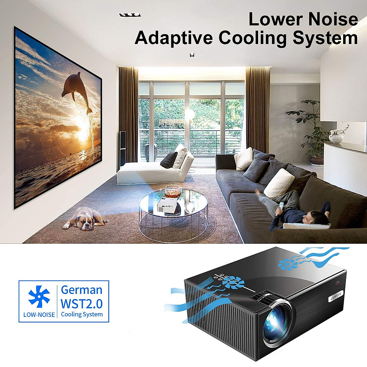 Projector, COFUN Video Projector 2800Lux, Full HD Projector with 170” Projection Size, Projector Support 1080P HDMI USB VGA AV Headphone Jack, Compatible Laptop DVD PS4 Amazon Fire TV Stick