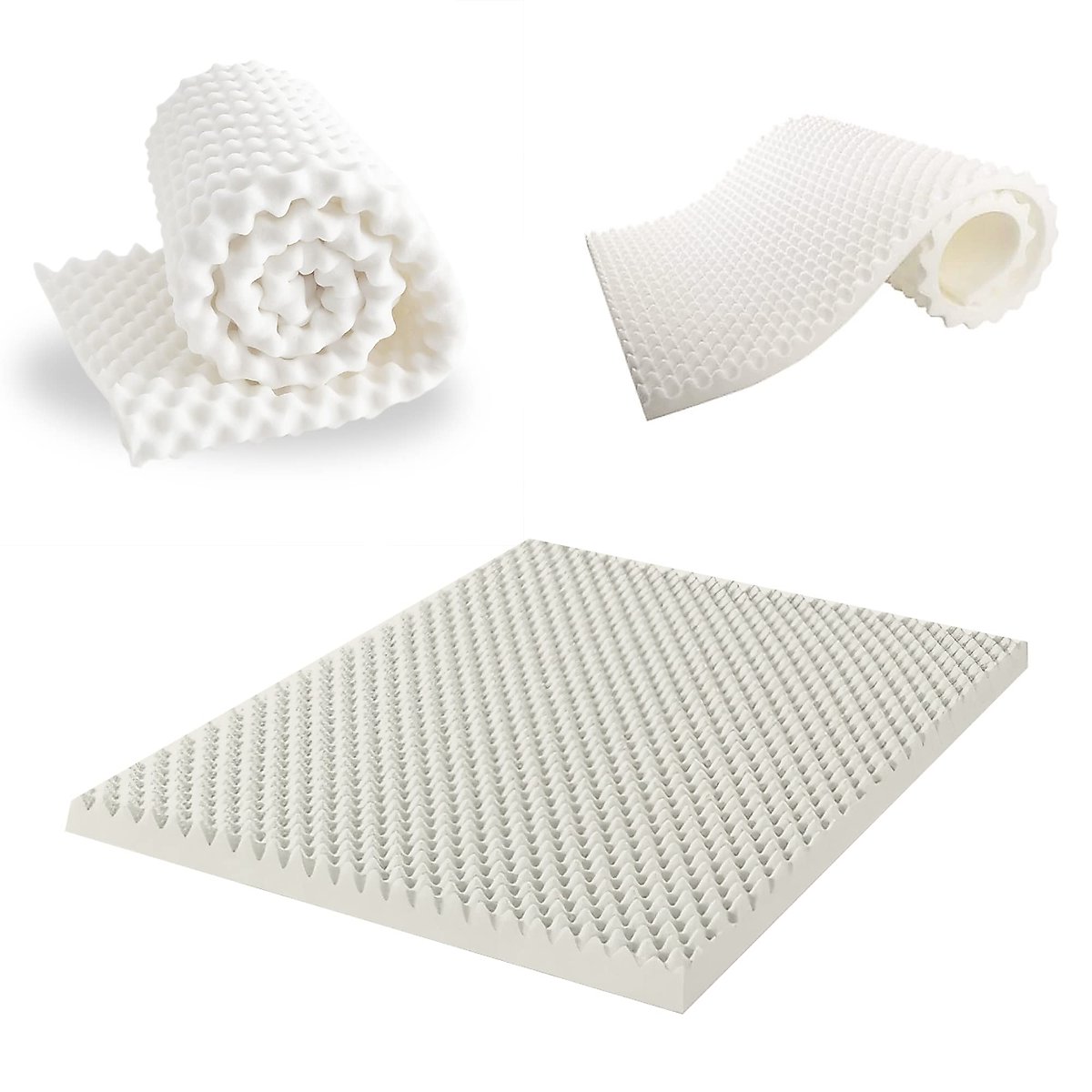 Spring Solution 2-inch Convoluted Egg Shell Bed Topper with Breathable Foam | Soft, Comfortable and Relaxing Bed Top Padding, Mattress Toppers Provide Support for Back and Lower Back, Twin, White