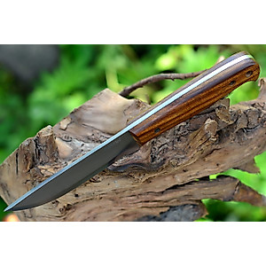 Perkin Fixed Blade Hunting Knife Full Tang with Leather Sheath, Solid & Sharp Blade Outdoor Survival Hunting Knife, Comfortable N Wood Handle Bushcraft Knife Camping Knife for Men and Women BUSH9.5