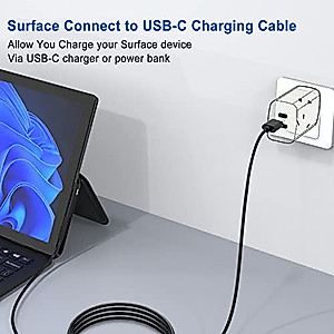 Surface Connection to USB C Charging Cable Compatible with Microsoft Surface Pro 7 6 5 4 3, Surface Go 3 2 1, Surface Laptop 4 3 2 1, Must Works with 45W 15V3A USB-C Charger (4.9ft & Travel Case)