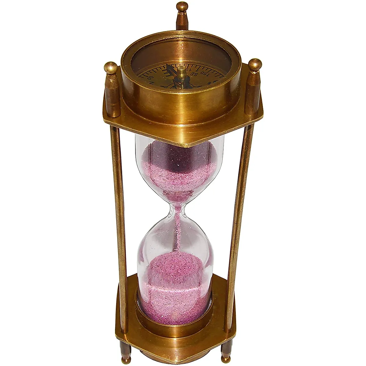 Brass Sand Timer Hourglass with Exquisite Marine Compass Accents - A Perfect Decorative Clock for Captivating Spaces
