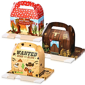 Sepamoon 24 Packs Western Party Favors Cowboy Goodie Treat Boxes Wild West Party Favors Gift Boxes Western Candy Boxes for Kids Baby Shower Western Cowboy Themed Birthday Party Decorations, 3 Designs