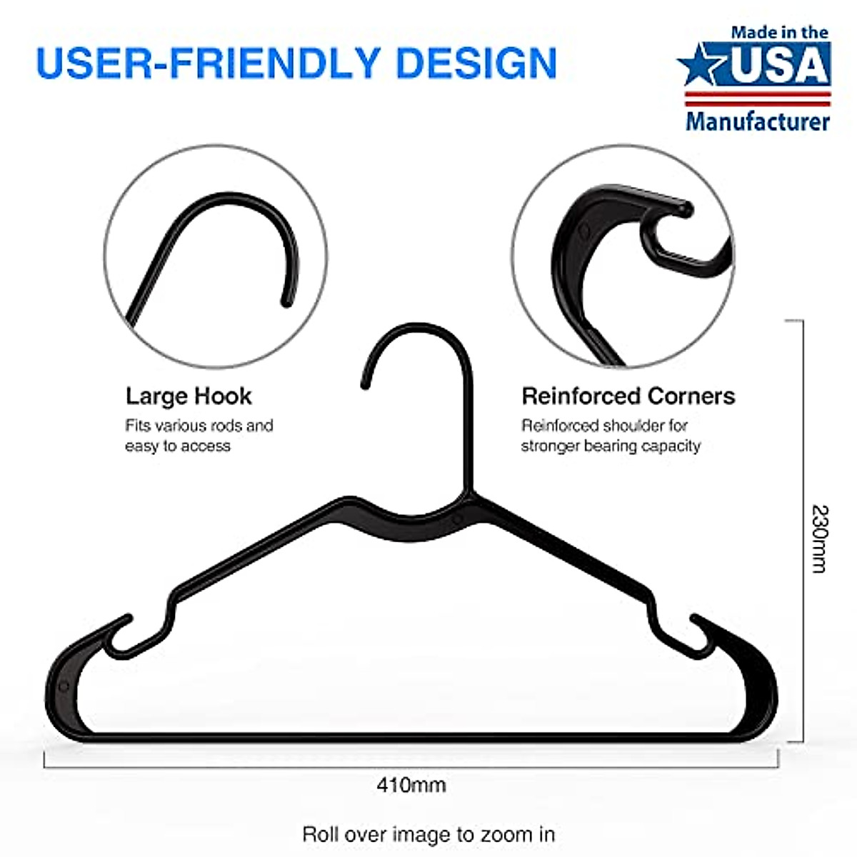 Sehloran Plastic Hangers 50 Pack,Space Saving Notched Hangers, Space Saving Slim Hangers, Heavy Duty Clothes Hanger for Coats,Pants,Dress,Shirts,White&Black,Made in USA