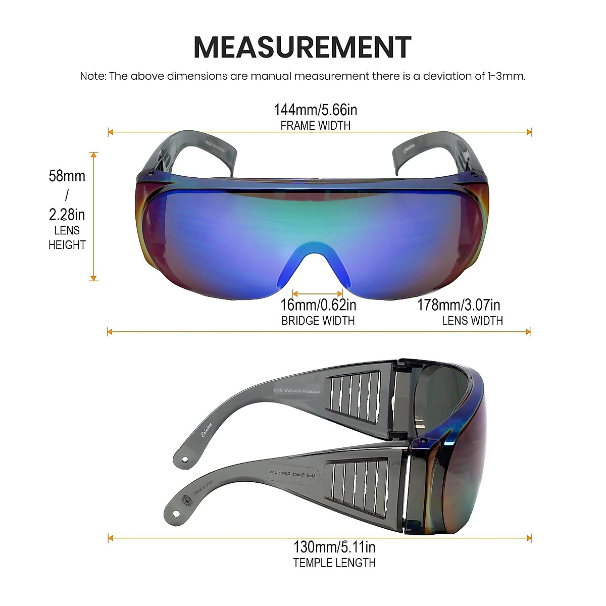 Calabria 1003 Fit Over Safety Glasses Fitover Eyewear Blue/Green/Silver Mirror 3 Pack Bulk Men Women Tinted Anti-Fog Scratch