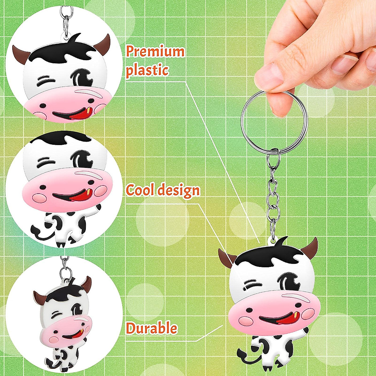 MTLEE Cow Party Favors Cute Rubber Cow Keychain Farm Laughing Cow Animal Cow Baby Keychains for Boys Girls Teens School Carnival Rewards Baby Shower Birthday Party Favors(40 Pieces)