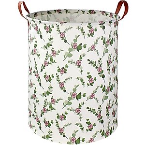 NTAOHAMPER Large Round Canvas Linen Laundry Hamper,Waterproof Storage Bin for Toys,Books,Clothes,Pets, Laundry Basket, Gift Basket(Eucalyptus leaves)