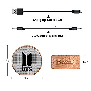 ZH&GE Kpop BTS Merchandise Portable Wood Bluetooth Speaker for Army Gifts, White, 3.2x3.1x1.3 inches