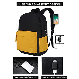 SUPACOOL Lightweight Casual Laptop Backpack with USB Charging Port For for Men and Women, Backpack for College (Full black and yellow)
