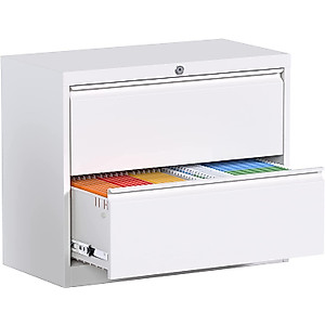 Greenvelly White File Cabinet 2 Drawer, Lateral Filing Cabinet with Lock