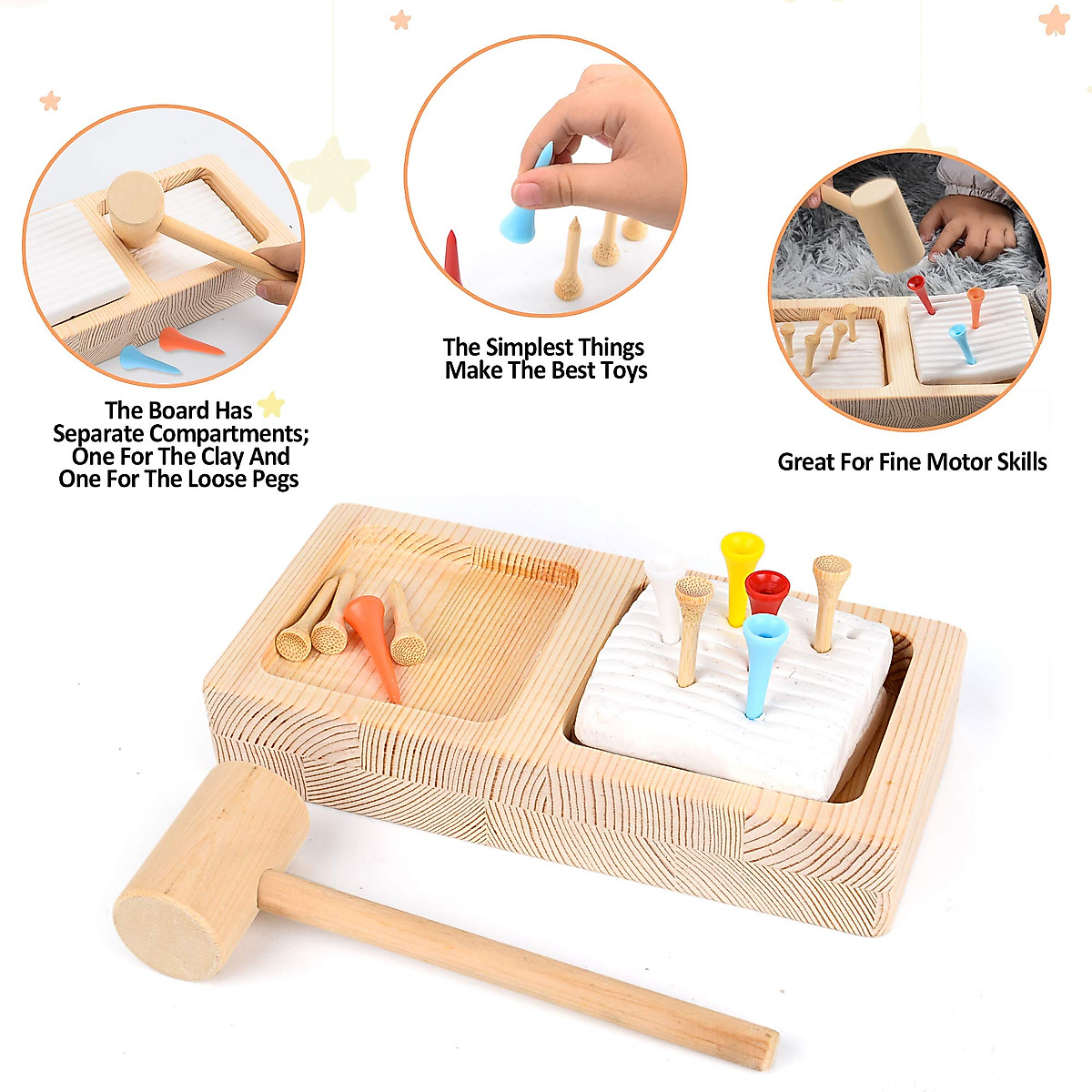 2 Toys for 1 Price - Montessori screwdriver board set & Hammer Peg Toy Game - Preschool Materials Toys Toddlers Wooden Old Sensory Tool Kids Motor Skills Activity Educational Screwdriver Waldorf Screw