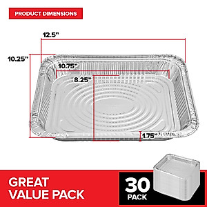 (30 Pack) Disposable Aluminum Pans 9x13 Shallow, Heavy Duty 1.75" Deep Foil Pans, Baking Tins, 13x9 Baking Pan for Cooking and Serving Cookies, Brownies, Sheet Cake, Cookie Sheets, Holiday Meal Prep