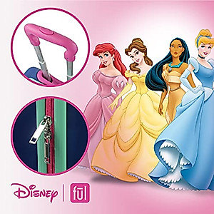 FUL Disney Princess Girl Power 21 Inch Kids Rolling Luggage, Hardshell Carry On Suitcase with Wheels, Multi, Blue (FCGL0028SAMEC-410)