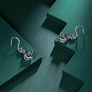 Mystic Fire Topaz Sterling Silver Dangle Earrings for Women - Crystal Rainbow Drop Earrings Christmas Gift SE0025W