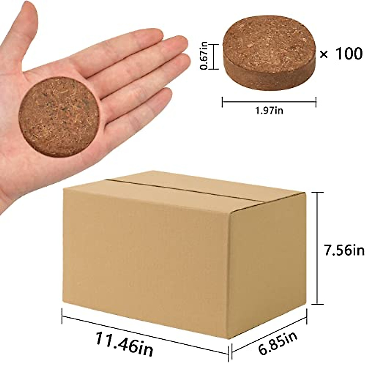 ZeeDix 100pcs (50mm) Coco Coir Pellets Organic Potting Soil for Planting Compressed Coco Coir Soil Coconut Soil Seed Starters for Indoors or Outdoors Bonsai Herbs Plants Flowers and Vegetables
