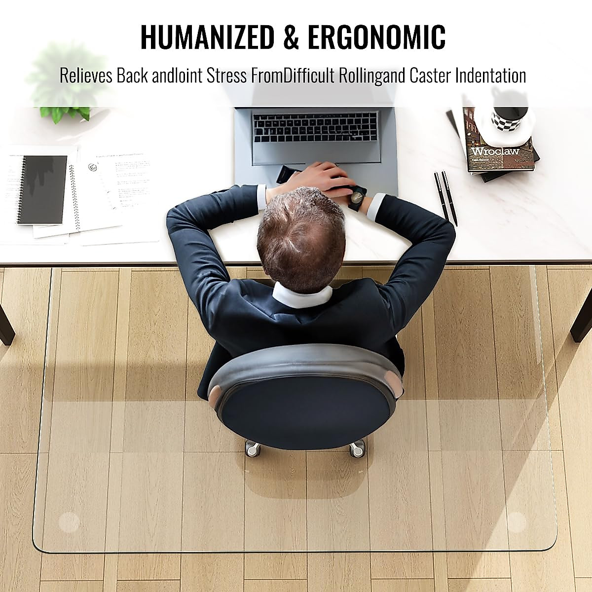 Easly 36" x 46" Chair Mat for Carpet - Office Chair Mat - Tempered Glass Floor Mat for Home/Office/Carpet Clear Computer Floor Mat - with 4 Anti-Slip Pads