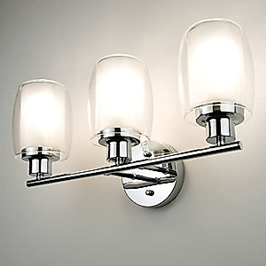 CT CAPETRONIX 3-Light Bathroom Light Fixture, 19 Inches Chrome Vanity Lights, with Double Layer Anti-Glare Lamp Shade, Modern Wall Sconce Lighting for Bathroom, Mirror, Bedroom, Living Room, Hallway