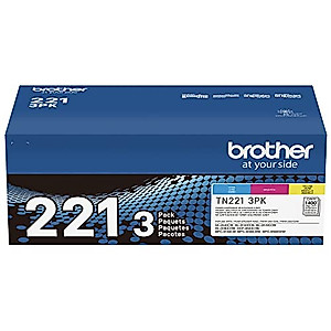 Brother Genuine Standard-Yield Toner Cartridge Three Pack TN221 3PK -Includes one Cartridge Each of Cyan, Magenta & Yellow Toner, Standard Yield (TN2213PK), Cyan, Magenta, Yellow