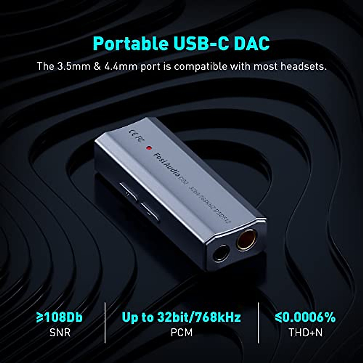 Fosi Audio DS2 Portable USB C DAC DSD512 ES9018K2M Headphone Amp HiFi Tiny Mixer with 3.5MM and 4.4MM Dual Headphone Outputs for Smartphones/PC/Laptop