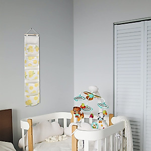 LASZOLA 2Pcs Over The Door Hanging Storage Bag, Waterproof Wall Closet Organizer Linen Fabric Stylish Mount Organizer with 5 Pockets for Bedroom Bathroom Kitchen (Pineapple+Lemon)