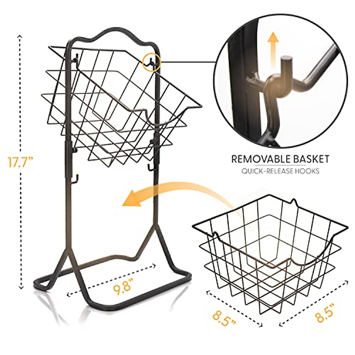 BROOKSTONE, Hand & Face Towel Rack, Bathroom Storage Accessory Holder, 2 Tier Bath Organizer, 2-in-1 Use Also as a Fruit Basket