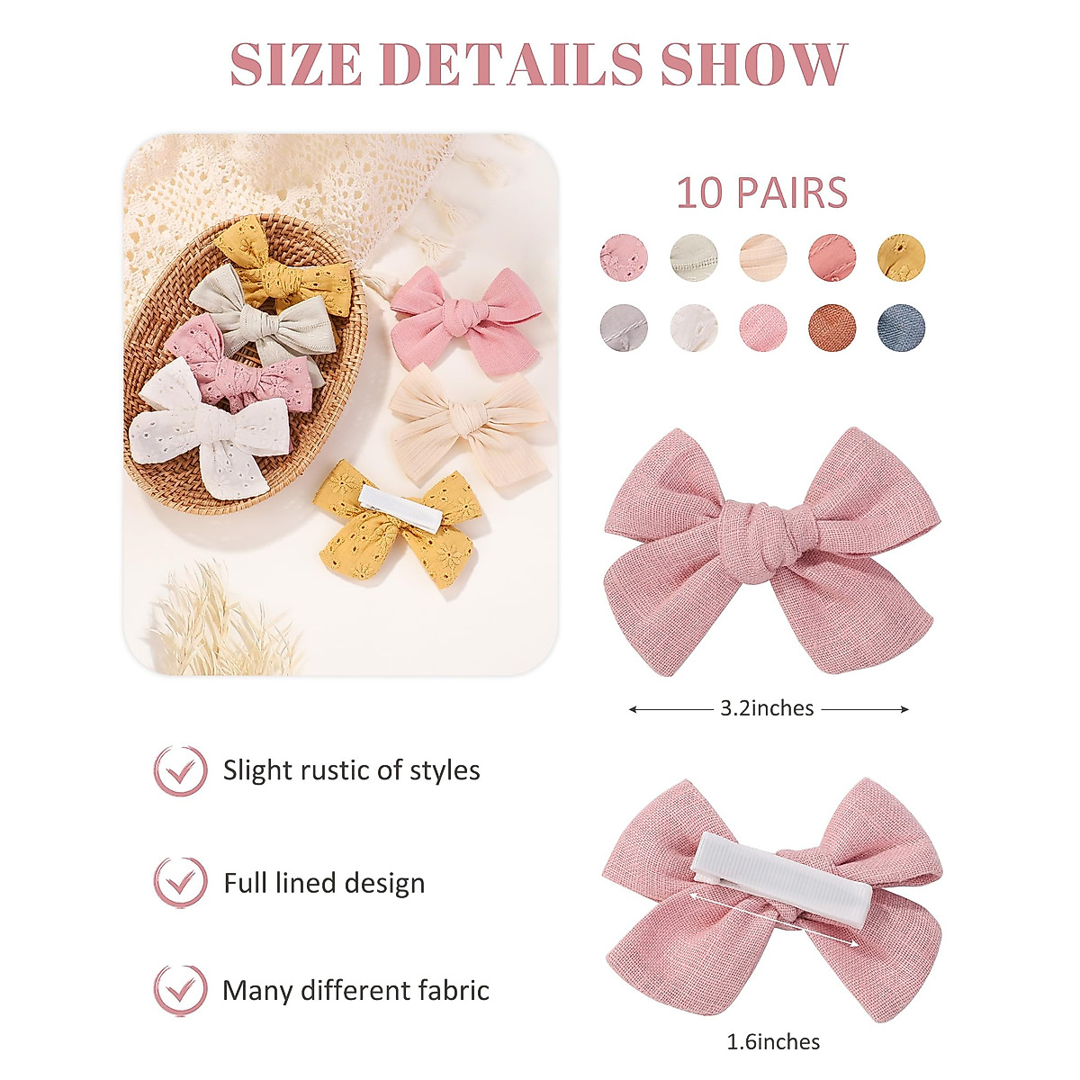 20pcs Baby Girl Hair Bows Clips Fully Lined Barrettes Hair Accessories for Little Girls Toddler Kids Teens