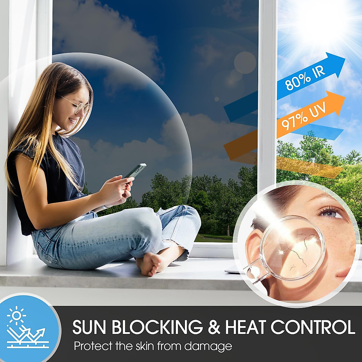 bofeifs Window Tint for Home One Way Privacy Window Film Sun Blocking Reflective Removable Window Clings for Glass Windows See Out Not in Uv Heat Blocker Peel and Stick Mirror Summer House Window Tint