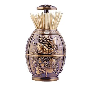ANGROC Push Style Retro Metal Automatic Toothpick Holder Case Can Box Container for Home Restaurant Café Club Bar Hotel Usage ( Red Bronze )