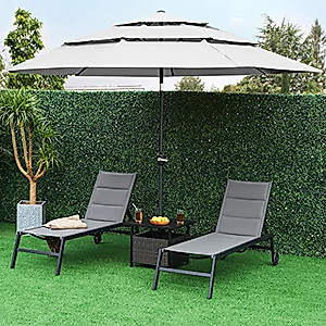 Topeakmart Outdoor Lounger, Patio Chaise Lounge Set with Wheels, All Weather 5-Position Adjustable Reclining Chair for Pool Yard Deck Beach Dark Gray