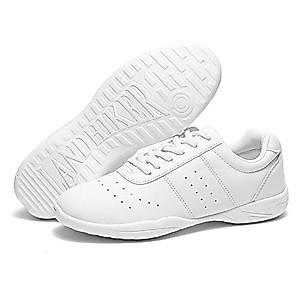LANDHIKER Girls Cheer Shoes Womens Cheerleading White Dance Shoes Youth Sports Training Athletic Flats Lightweight Breathable Comfortable Tennis Kids Cheer Sneakers Size