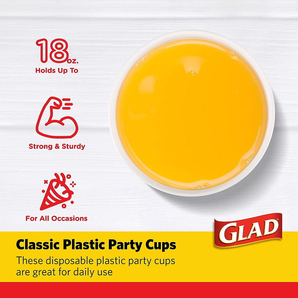 Glad Everyday Plastic Cups 18oz 36ct Red | Red Plastic Cups, 36 Count | Strong and Sturdy Red Plastic Cups for All Occasions, Hold 18 Ounces | Bulk Drinking Cups