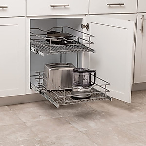 Knape & Vogt Simply Put 17.5-in W x 14.7-in H Metal 2-Tier Pull Out Cabinet Basket, 17 Inch, Frosted Nickel