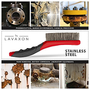 Lavaxon Wire Brush Set-Heavy Duty Stainless & Carbon Steel Bristles with Plastic Handle Grip for Rust, Wielding Slag, Dirt & Paint Scrubbing with Deep Cleaning – 10 Inches, Large (Pack of 2-Red)