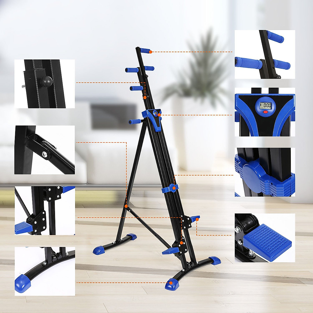 Plohee Folding Vertical Climber Home Gym Exercise Climbing Machine for Home Body Trainer Stepper Cardio Workout Training (Blue)