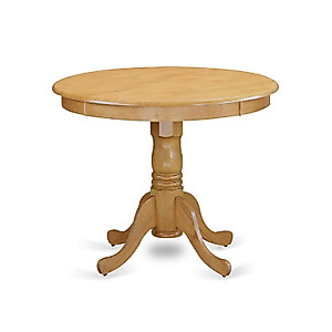 East West Furniture ANAB5-OAK-04 Antique 5 Piece Set for 4 Includes a Round Kitchen Table with Pedestal and 4 Light Tan Linen Fabric Parson Dining Chairs, 36x36 Inch