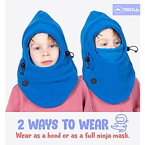 Tough Headwear Kids Winter Hat with Mask - Ski Mask for Kids - Ninja Kids Balaclava & Winter Face Mask for Kids w/Hood - Toddler Balaclava Blue