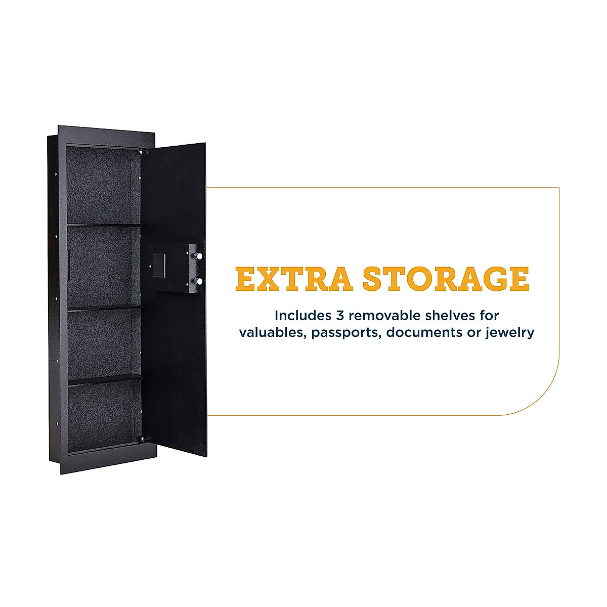 SnapSafe in Wall Long Gun Safe - Secure Heavy Duty Flush Security Safe with Digital Keypad - Use as a Gun Cabinet, Rifle Safe, or Home Safe for Valuables - Installs in Minutes, 44 x 16.25 x 4 Inches