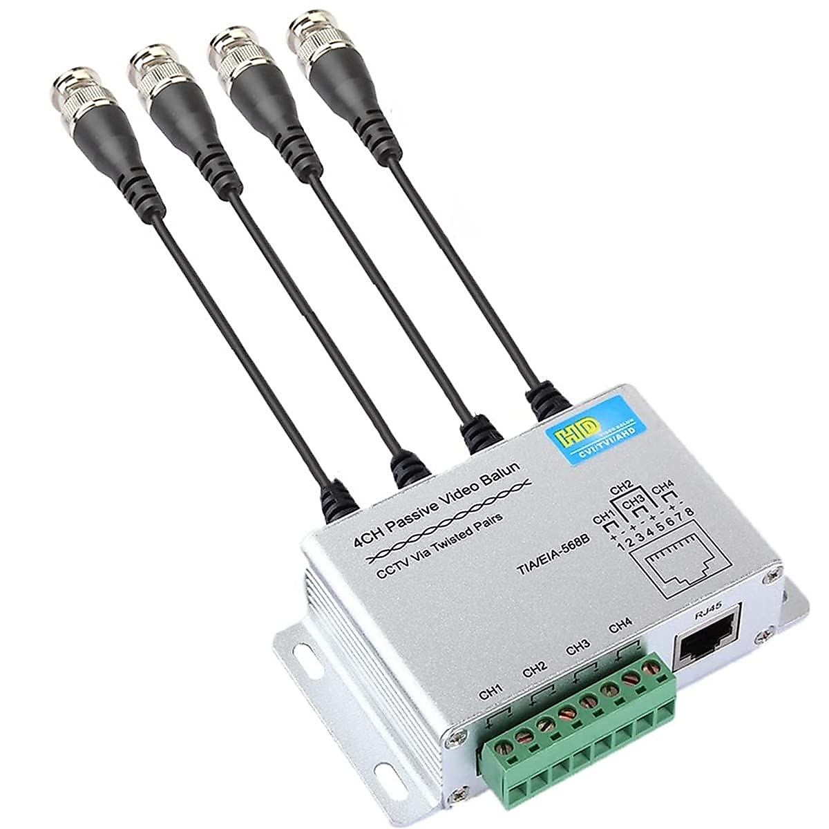 BeElion 4-CH 720P/1080P HD Passive Video Balun, Aluminium Alloy BNC to RJ45 Network Transceiver Cat5e/Cat6 Adapter AHD/TVI/CVI/CVBS for Full HD Security Surveillance Camera System