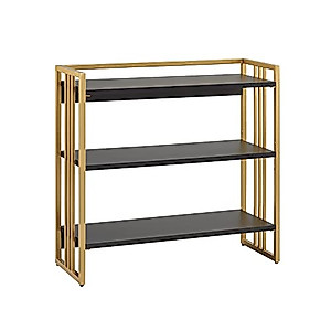 Leick Home 70008-BLKGD Mixed Metal and Wood Slatted Bookshelf, Black/Gold