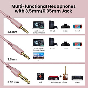 OneOdio Wired Over Ear Headphones Hi-Res Studio Monitor & Mixing DJ Stereo Headsets with 50mm Drivers and 1/4 to 3.5mm Jack for AMP Computer Recording Podcast Keyboard Guitar Laptop - Pink