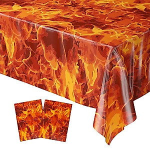 Blue Orchards Fire Table Covers (Pack of 2) - 54"x108" XL - Fire Party Supplies, Fire Table, Dragon Birthday Party, Fire Backdrop, Firefighter Birthday Supplies, Flame Decorations, Flame Table Cover