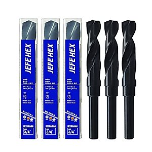Reduced Shank Industrial Drill Bit, 3/4 Inch Silver and Deming Drill Bits, HSS Black Oxide Finish Drill Bits, 135-Degree Split Point, 1/2" Shank for Most Handle, Zinc Alloy, Wood and Plastic