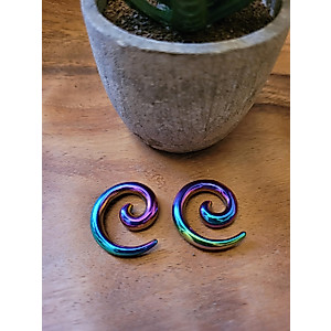 Zaya Body Jewelry Pair Rainbow Anodized Stainless Steel Ear Spirals Tapers Gauges 00g 0g 2g 4g (0g)