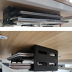 PIAOLGYI Under Desk Double Decker Laptop Holder Mount with Screw,Under Desk Laptop Mount Bracket,Add On Under Table Laptop/Keyboard Storage（3 Pcs）
