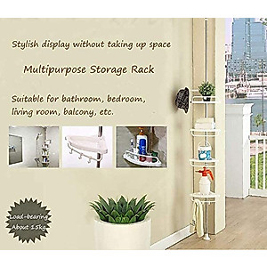 Hershii 4 Tiers Corner Shower Caddy Tension Pole Bathtub Shelf Organizer Adjustable Bathroom Storage Rack Space Saving with Towel Bar - Ivory